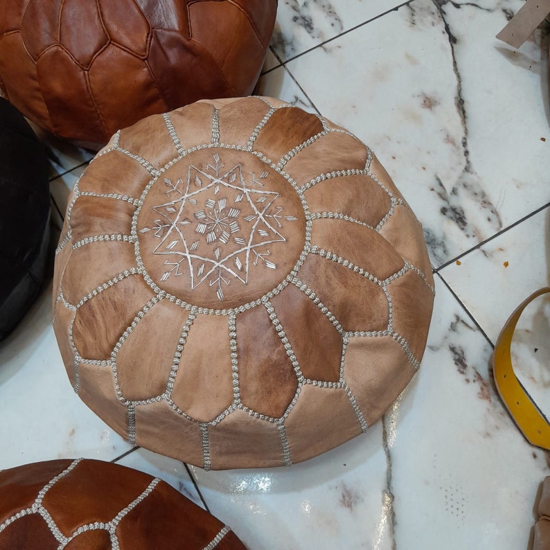 Small Ottomans Leather Pouf Made Moroccan, Footstool Hassock, Kids ...