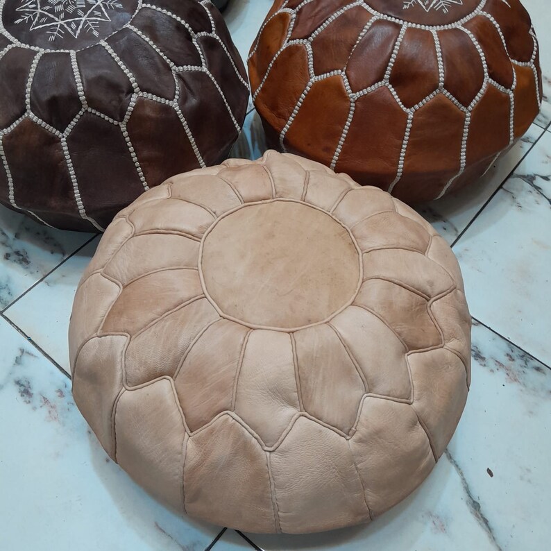 Small Ottomans Leather Pouf Made Moroccan, Footstool Hassock, Kids ...