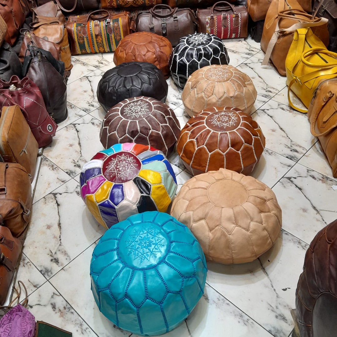 Small Ottomans Leather Pouf Made Moroccan, Footstool Hassock, Kids ...