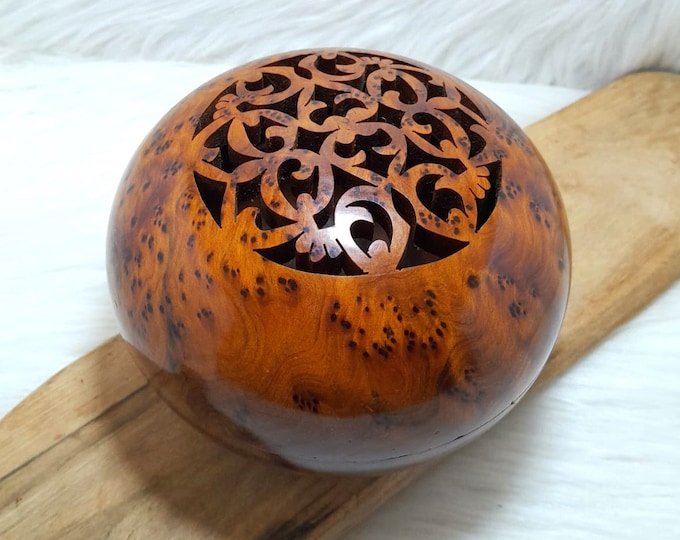 MOROCCAN Thuya Wood Jewelry Round Box, Trinket Box, Stocking Stuffer ...