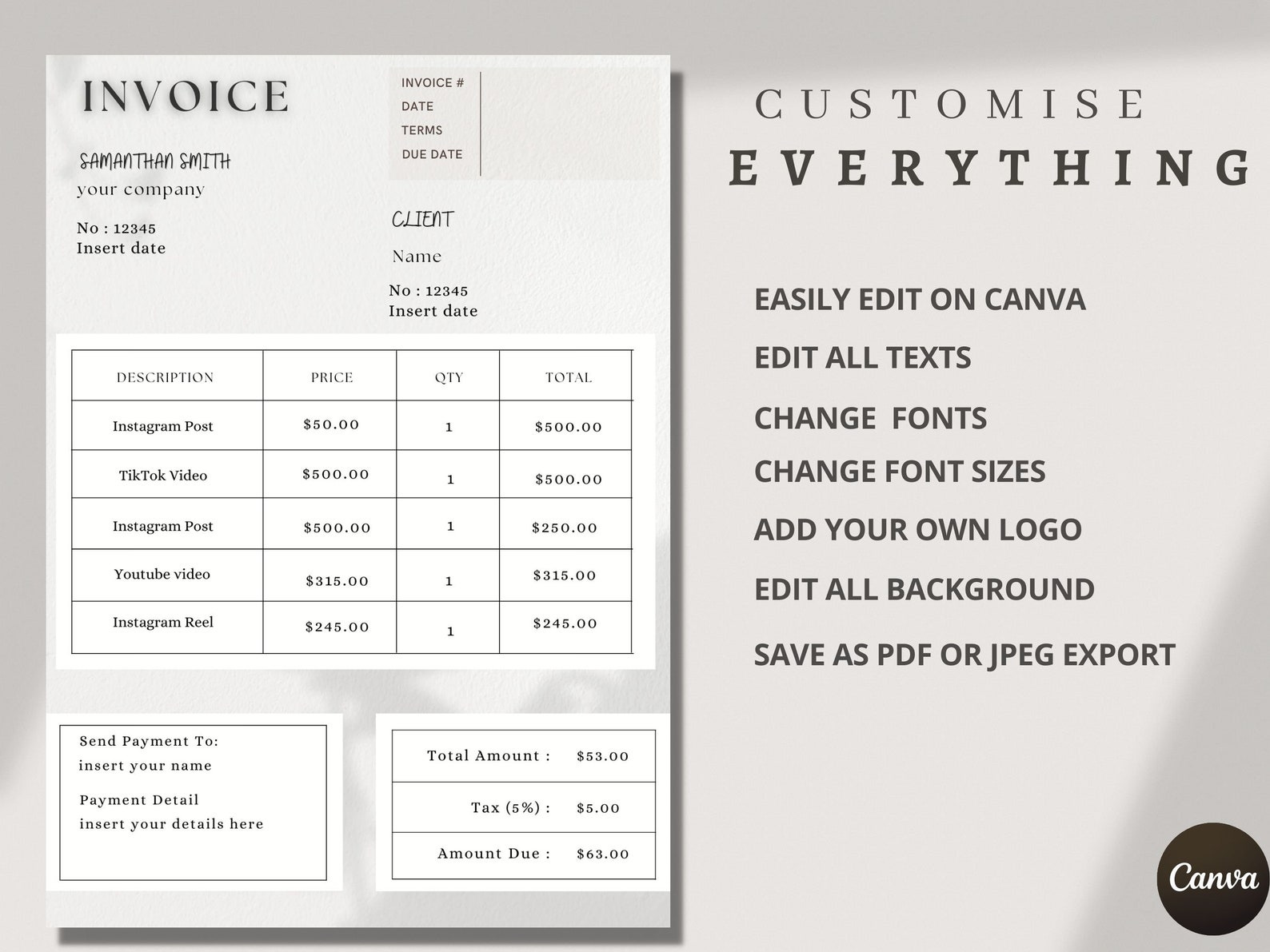 Influencer Invoice Template Invoice Template Download Template Canva ...