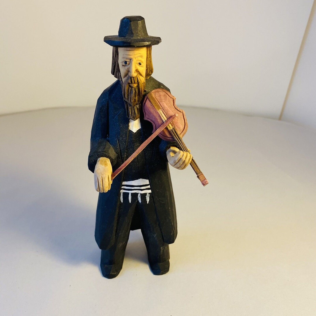 Quebec Hand Carved Jewish Fiddler Vintage Folk Art Wood Figure 8 Inch ...