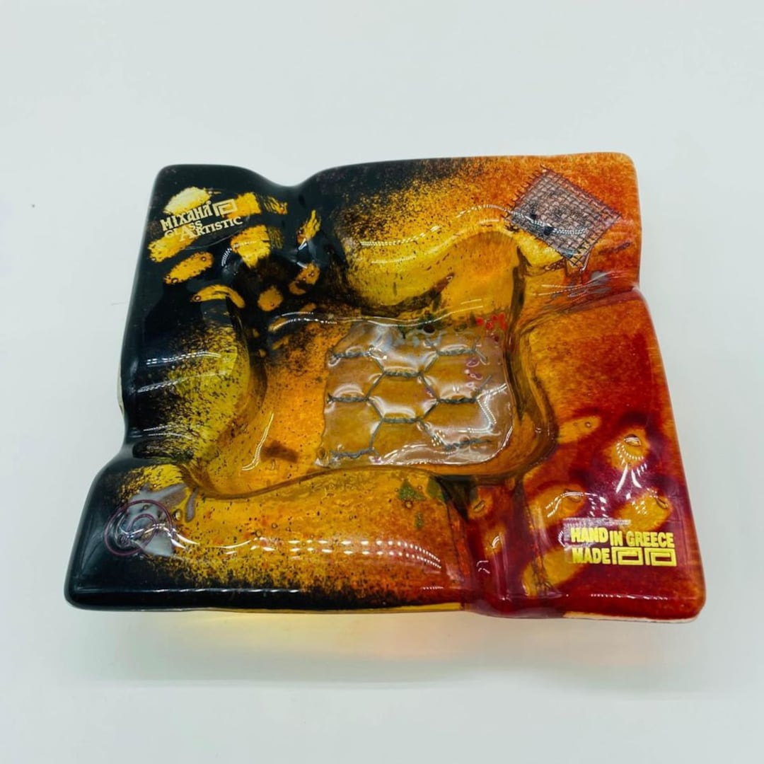 Vintage Mixaha Glass Artistic Ashtray Trinket Dish Handmade in Greece ...