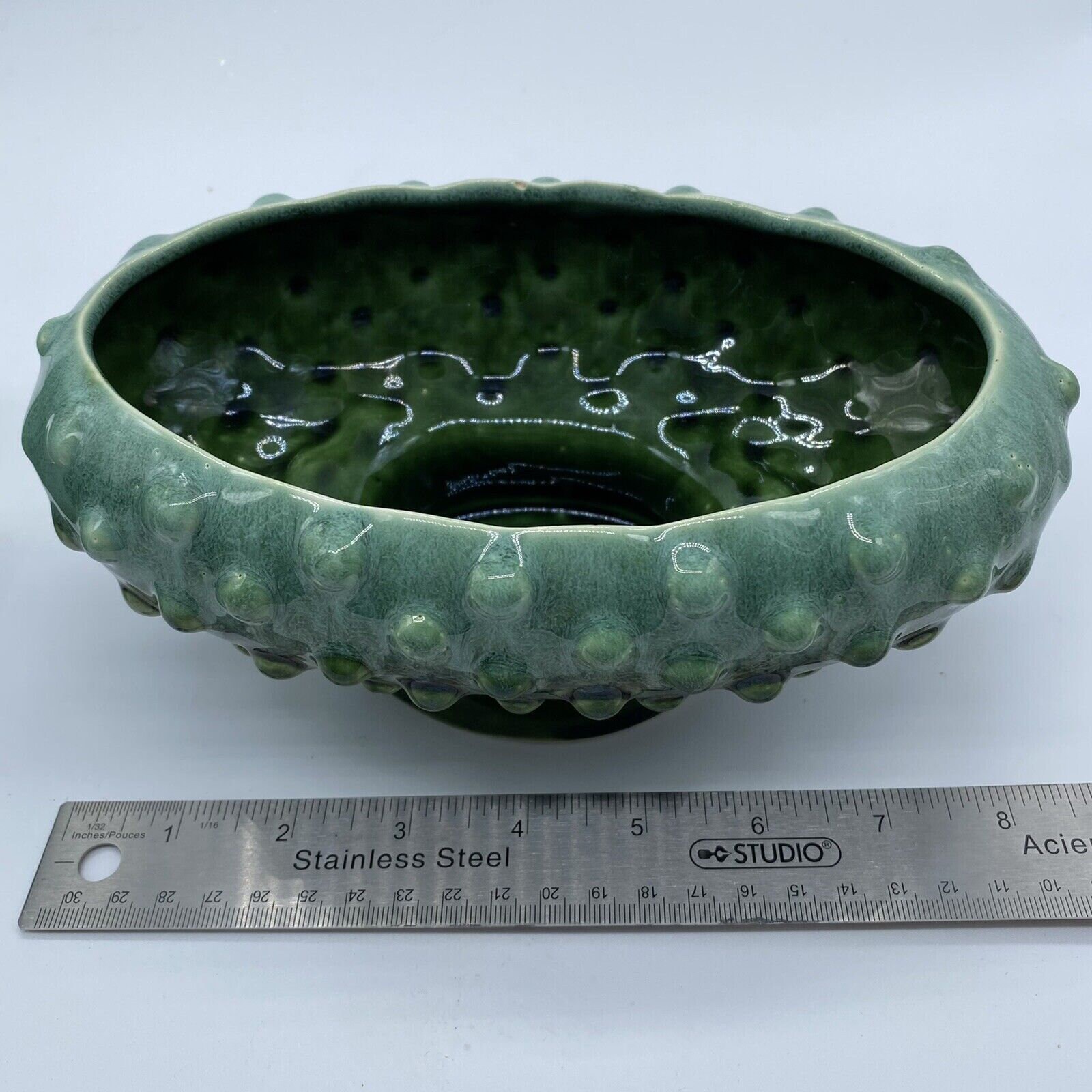 MCM Hobnail Planters in Moss Green Glaze Unusual Footed Oval - Etsy