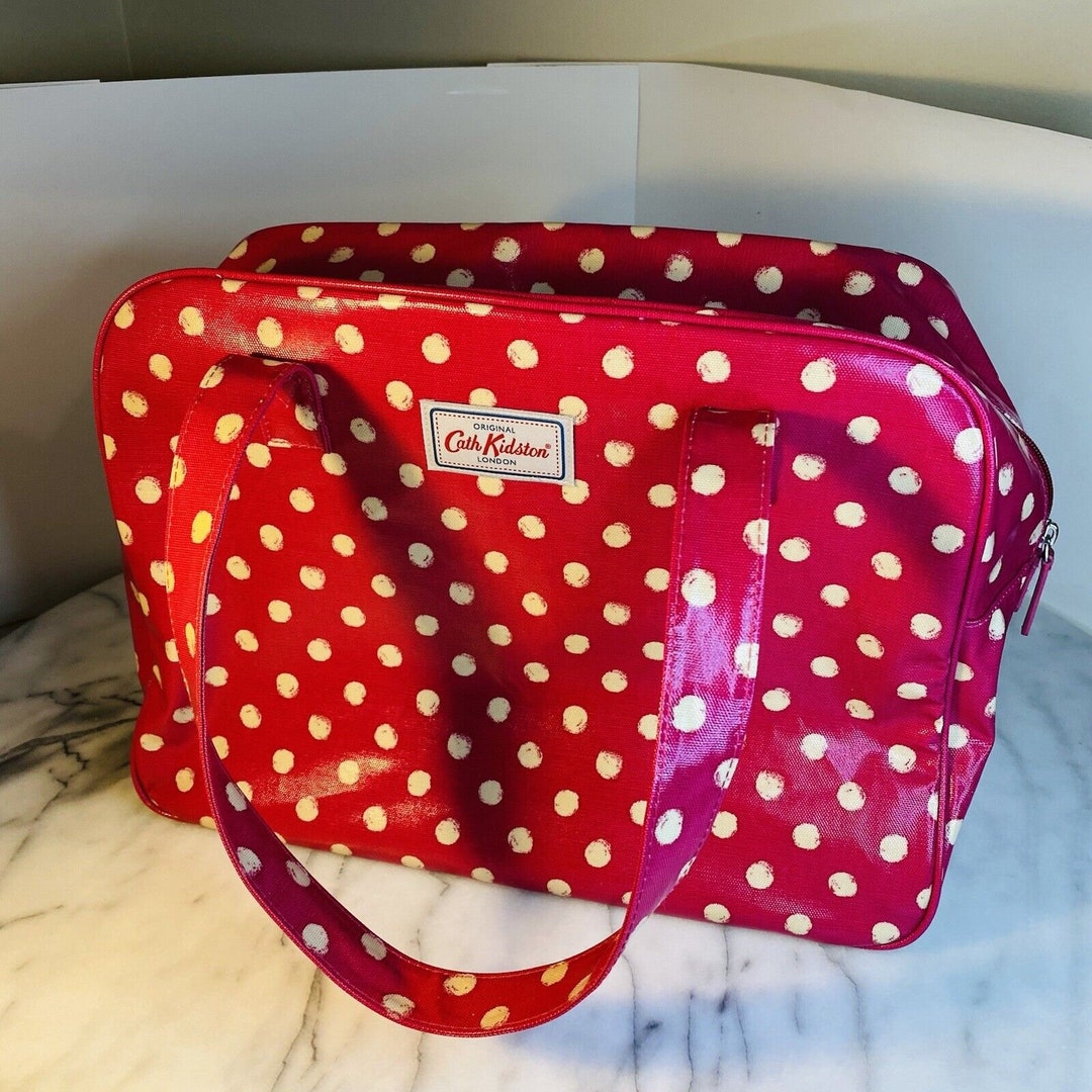 Cath Kidston UK Retro Polka Dot Holdall Bag Purse Dark Pink White Zip ...