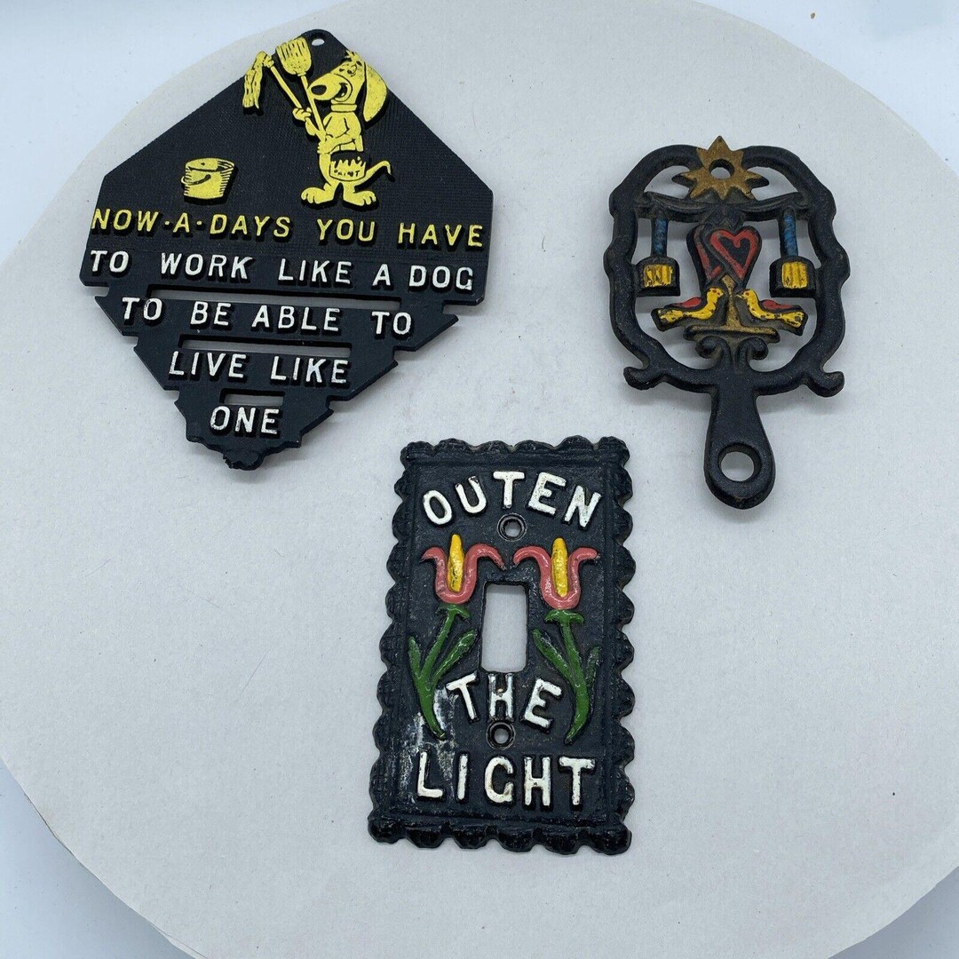 3 Cast Iron Dutch Pennsylvania Signs Trivet Light Switch Plate Black ...