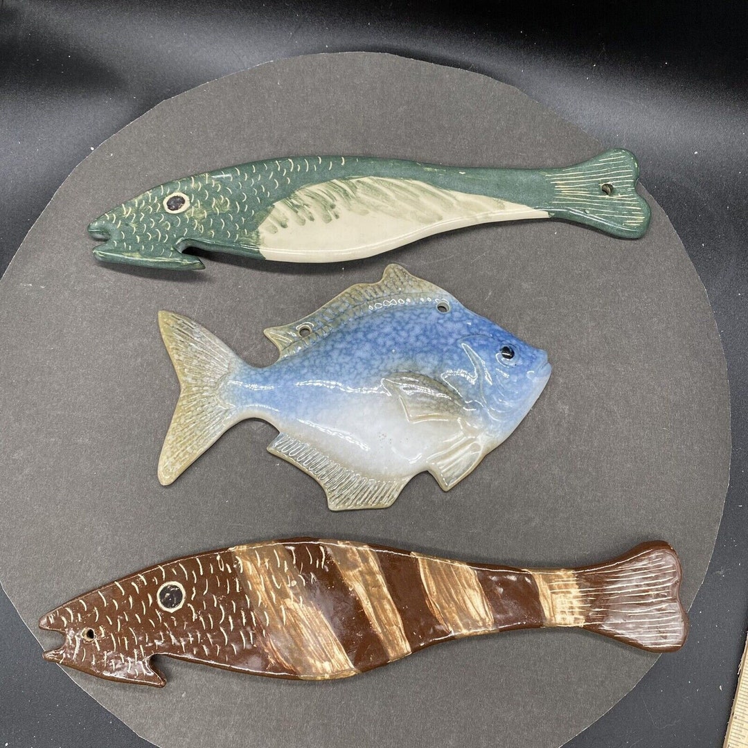 Set of 3 Handmade Pottery Fish for Display or Wind Chime Artisan Clay ...
