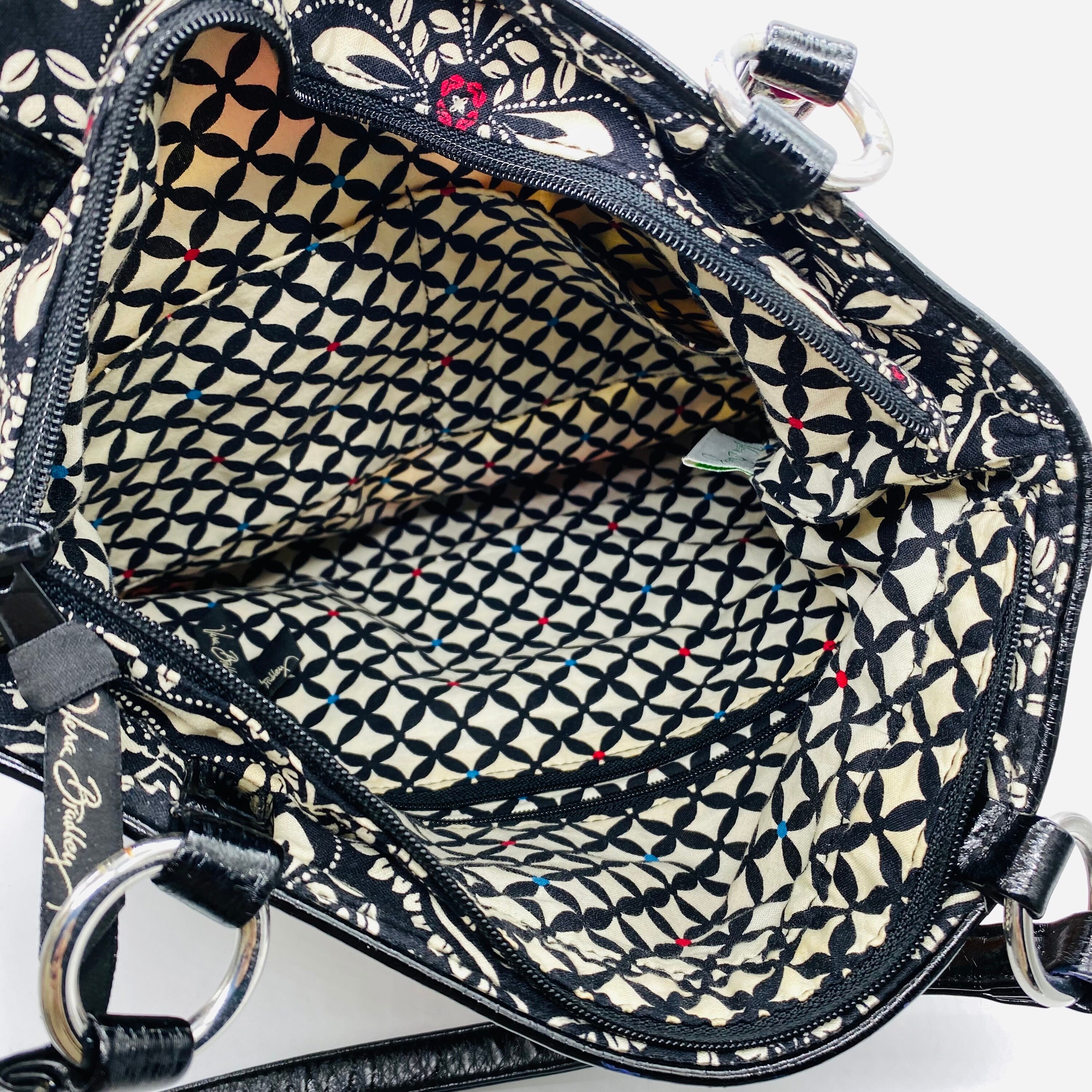 VERA BRADLEY Medley Patchwork Floral Carryall Tote Bag Black Patent ...