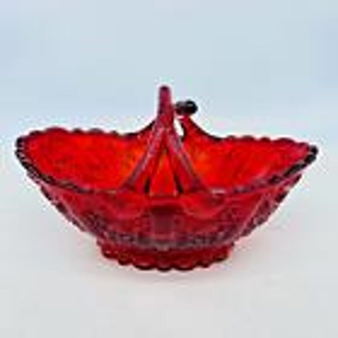 Fenton Basket Ruby Red Glass Daisy Button Cadmium Glow Amberina - Etsy