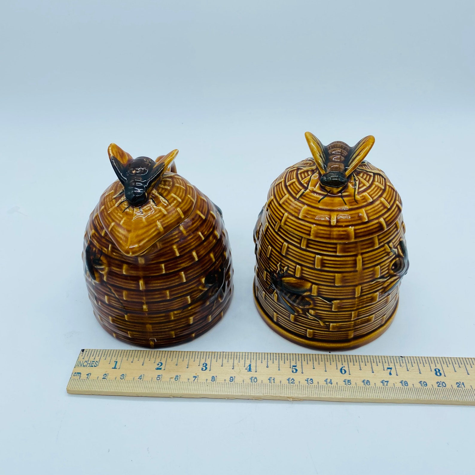 Syrup Jug and Honey Pot Pair Hive Bees Basket Weave - Etsy