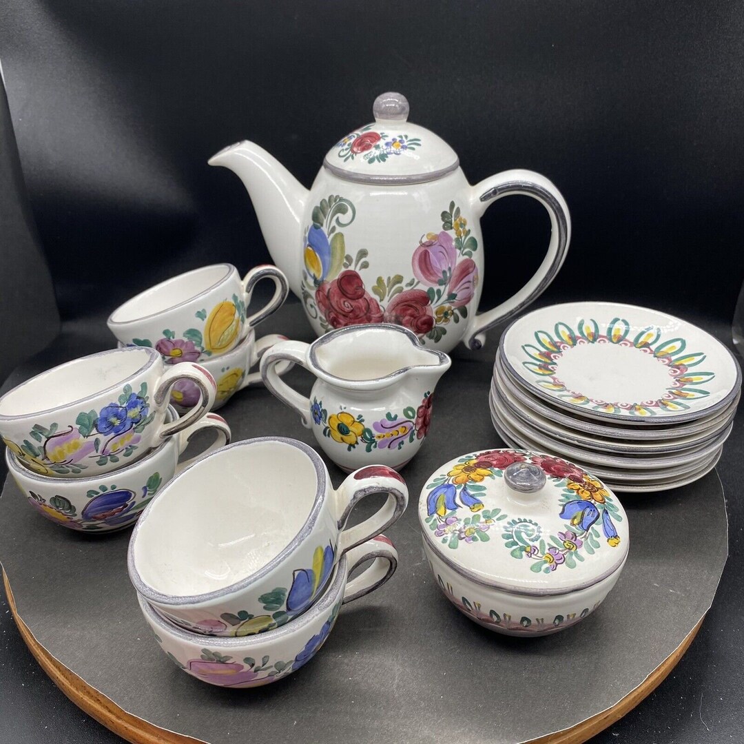Vintage Handpainted Tea Set Austria Gmundener Keramik for Six Teapot ...