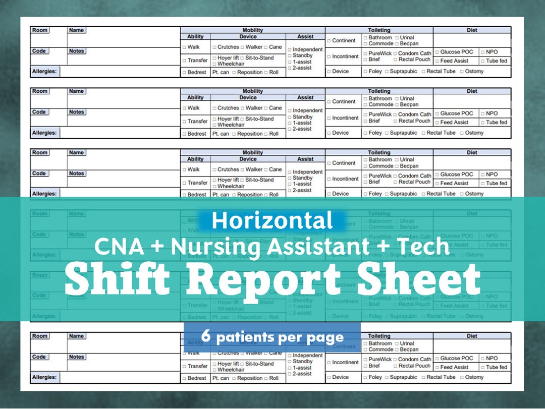 Cna/nursing Assistant/tech Shift Report Sheet - Etsy