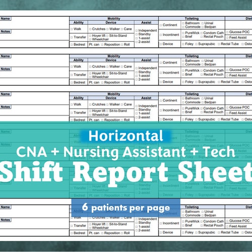 Patient Care Tech/nurse Assistant Report Sheet Multiple - Etsy