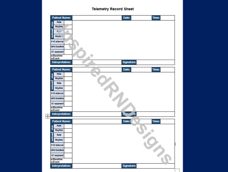 Telemetry/ekg Nurse Report Sheet | Etsy