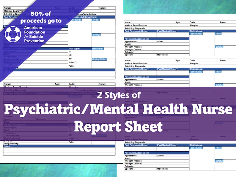Psychiatric/mental Health Nurse Report Sheets - Etsy