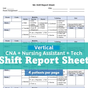 Cna/nursing Assistant/tech Shift Report Sheet - Etsy