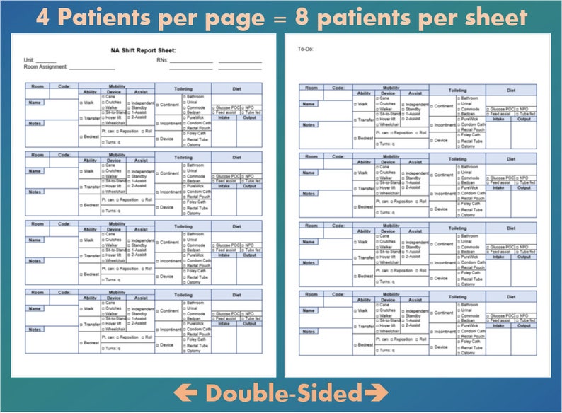 Cna/nursing Assistant/tech Shift Report Sheet - Etsy