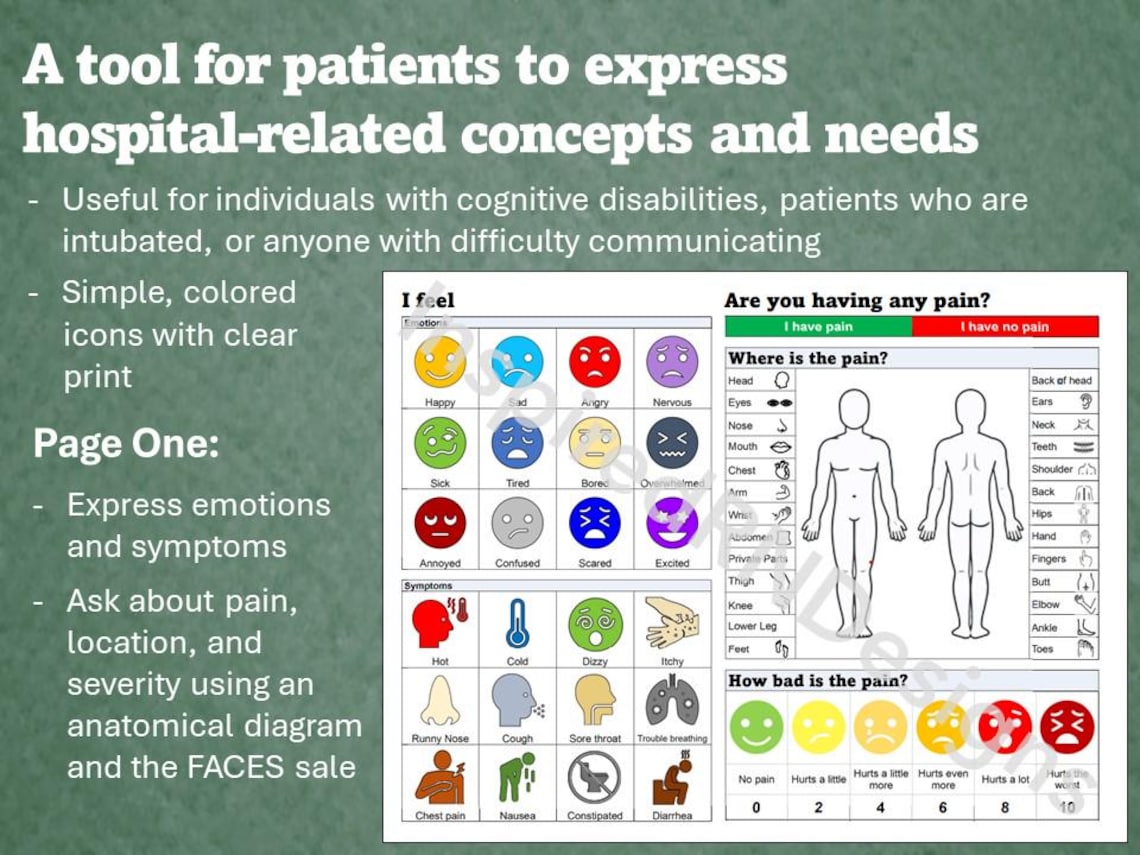 Communication Board for Hospital Patients (nonverbal, Aphasia ...