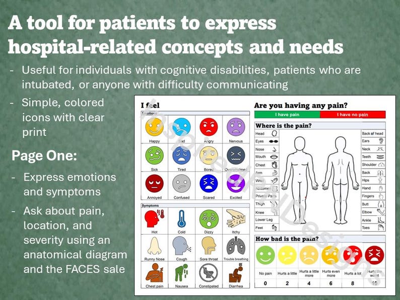 Communication Board for Hospital Patients (nonverbal, Aphasia ...