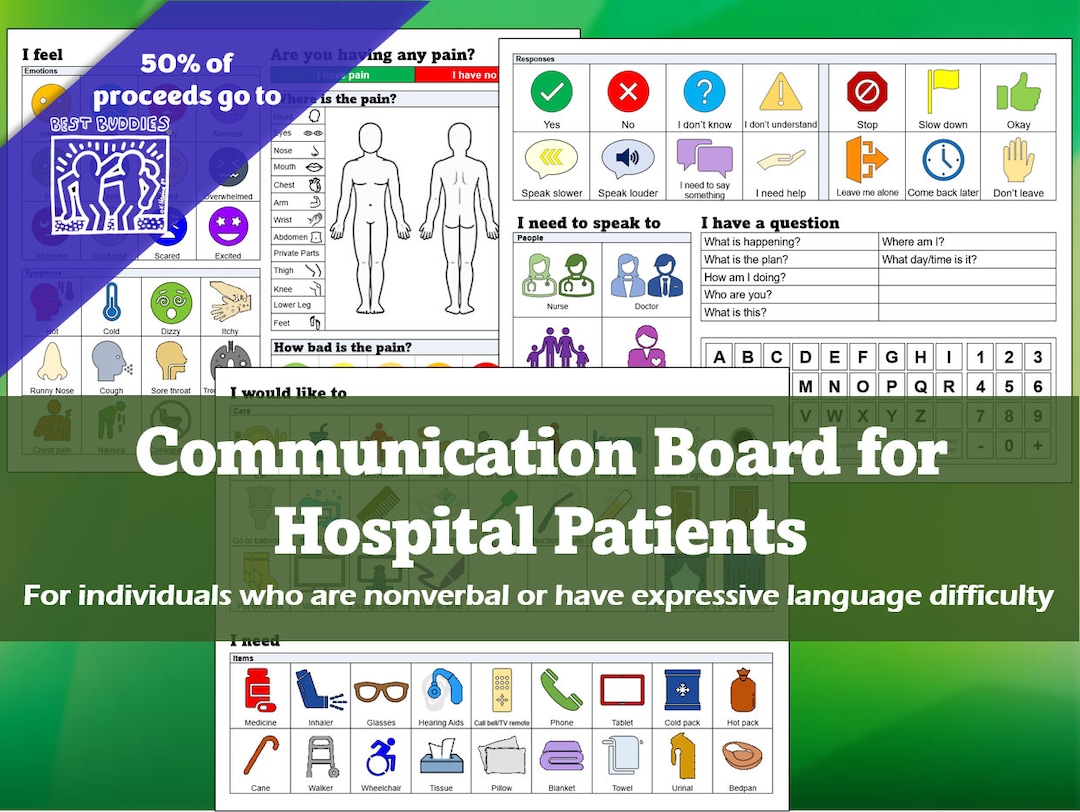 Communication Board for Hospital Patients nonverbal, Aphasia, Intubated ...