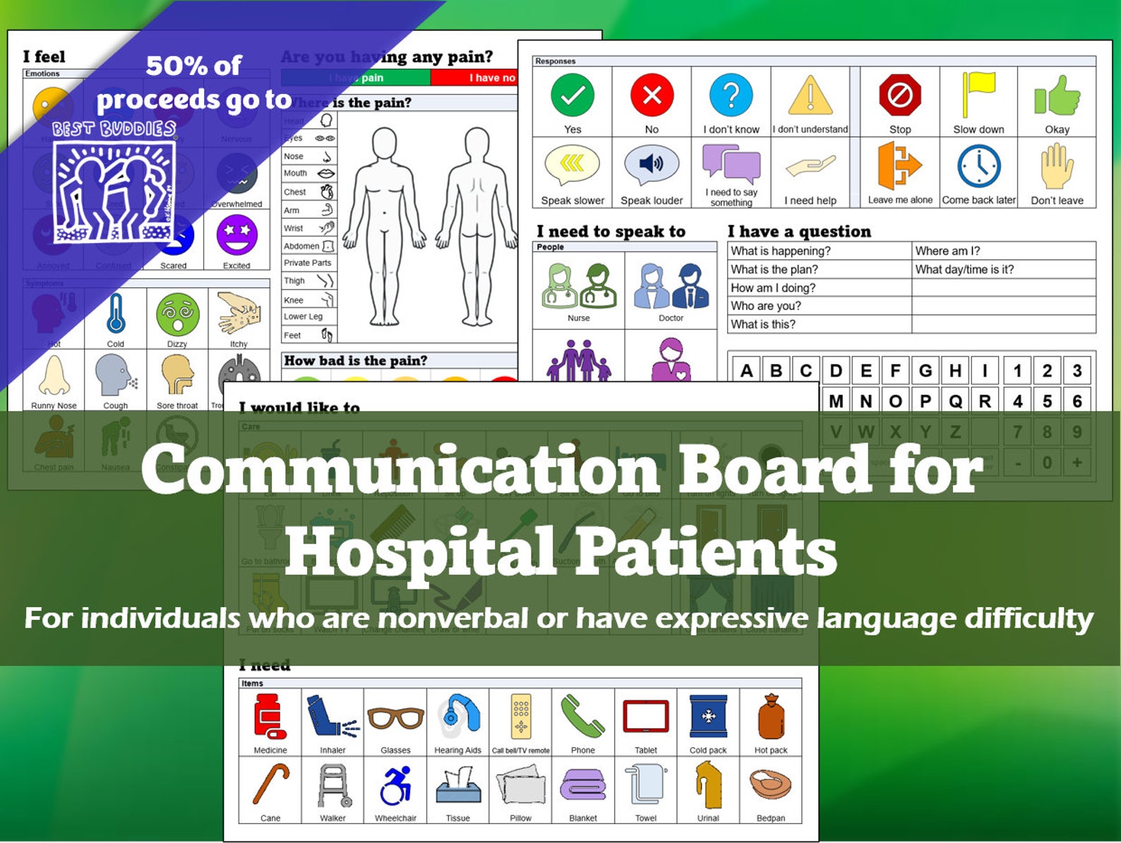 Communication Board for Hospital Patients nonverbal, Aphasia, Intubated ...