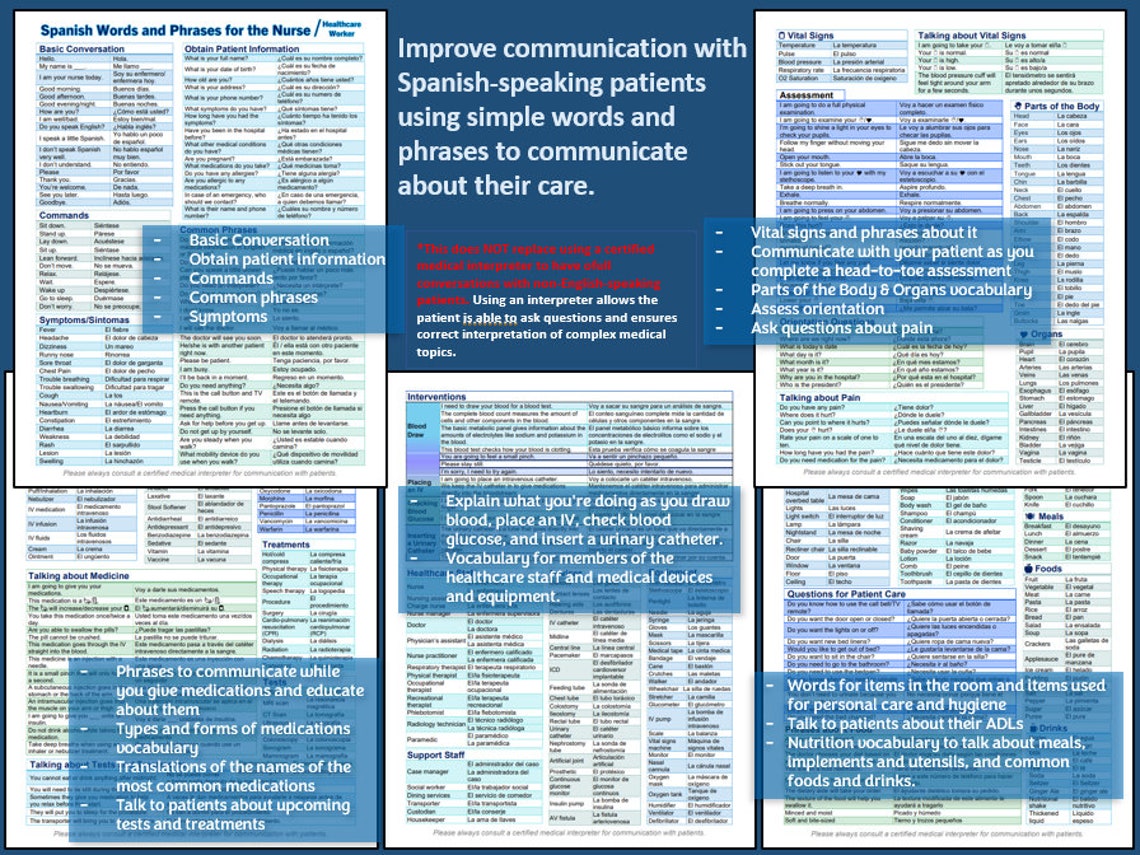 Spanish Medical Phrases for Nurses - Etsy