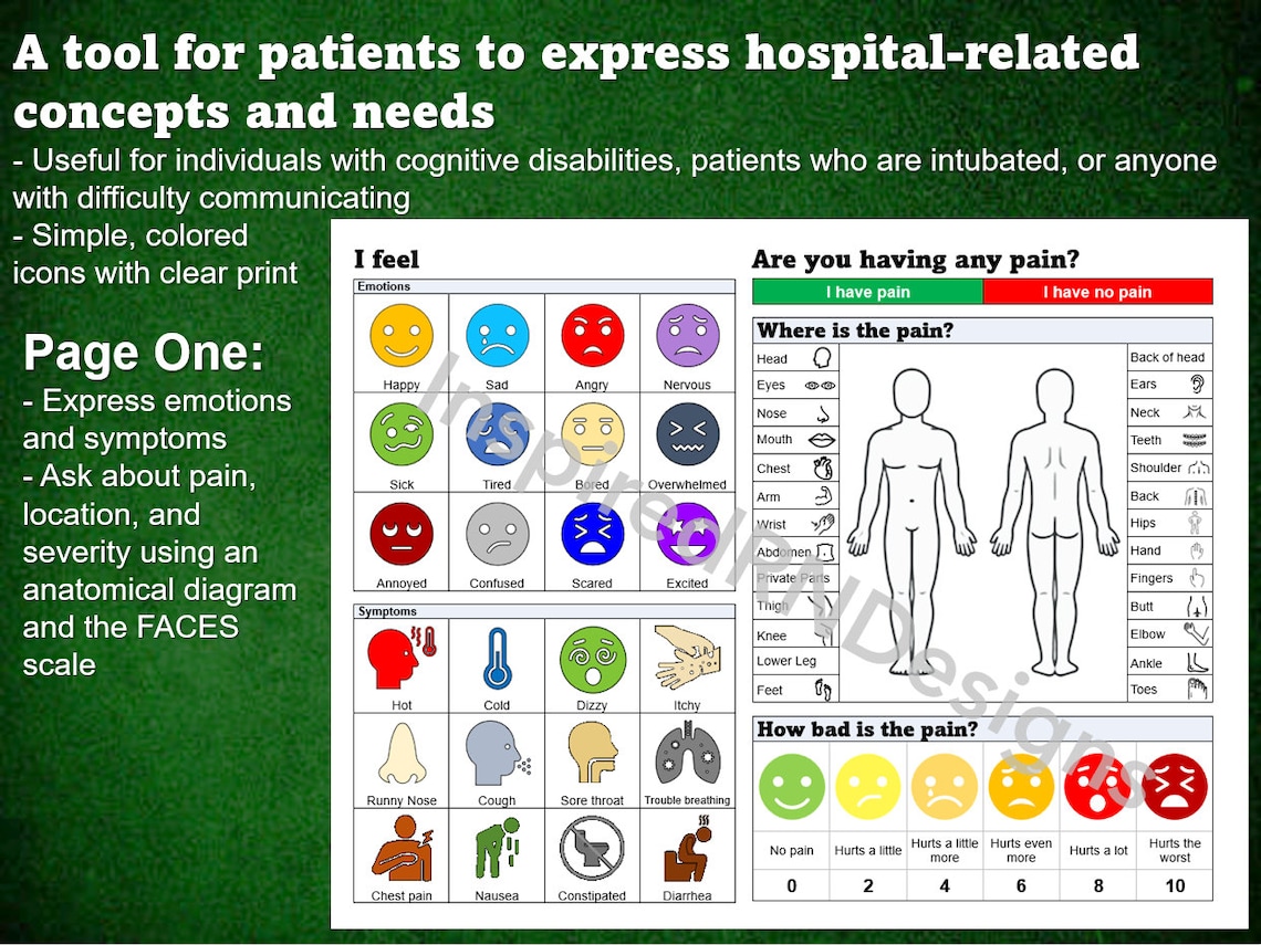 Communication Board for Hospital Patients nonverbal, Aphasia, Intubated ...