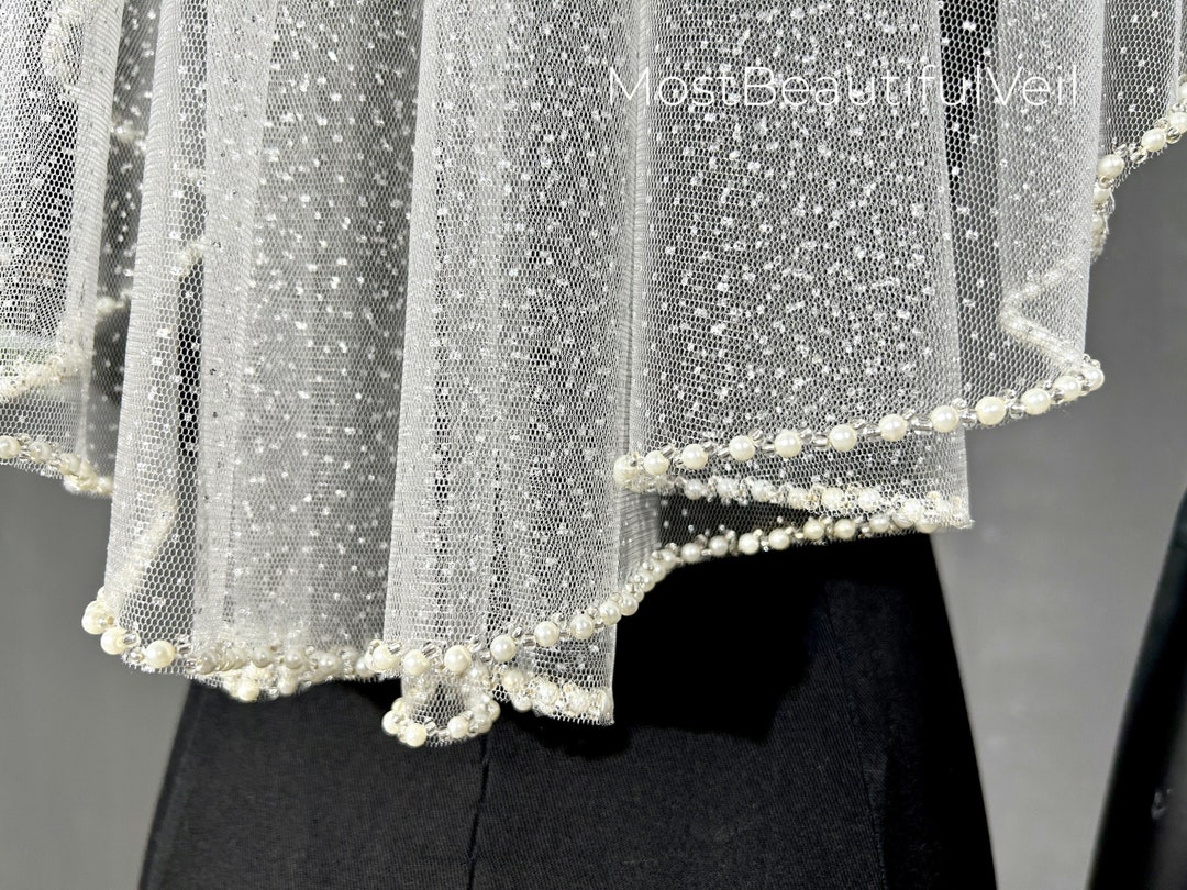Glitter Wedding Veil,pearl Beaded Veil,bridal Sparkling Veil,shimmer ...