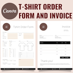 Custom T-shirt Form and Invoice Templates, Editable Branding for ...