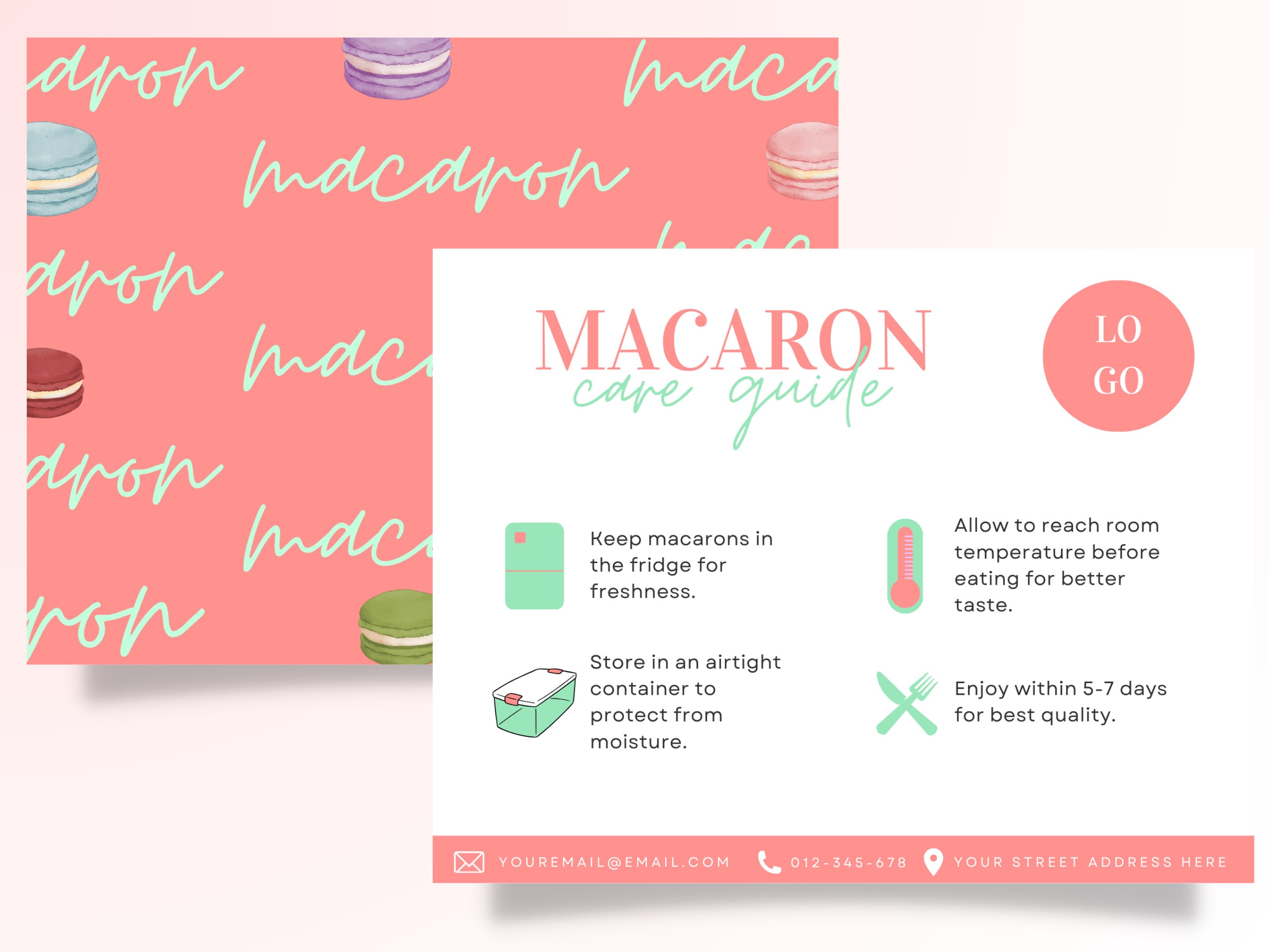 Macaron Care Card Template, Editable Card Care Guide Card - Etsy
