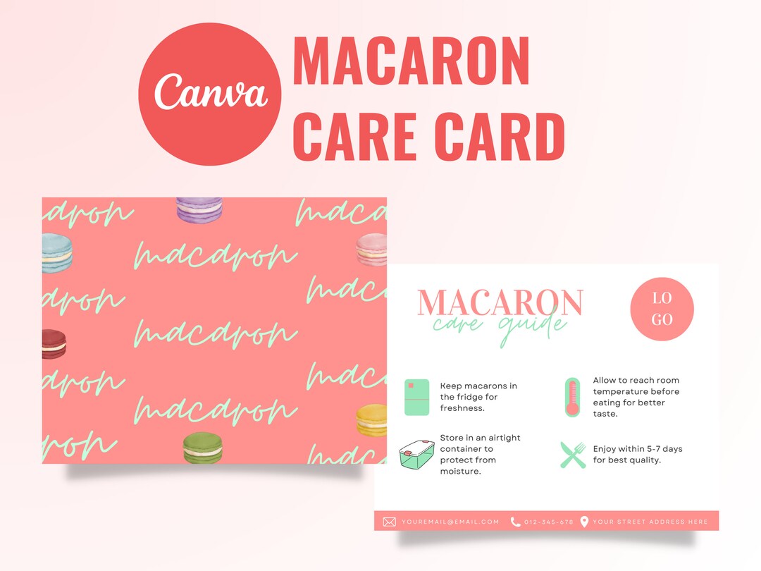 Macaron Care Card Template, Editable Card Care Guide Card - Etsy