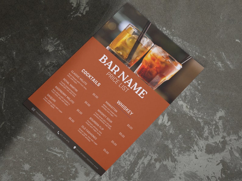 Restaurant Bar Menu, Customizable Canva Template, Digital Download ...