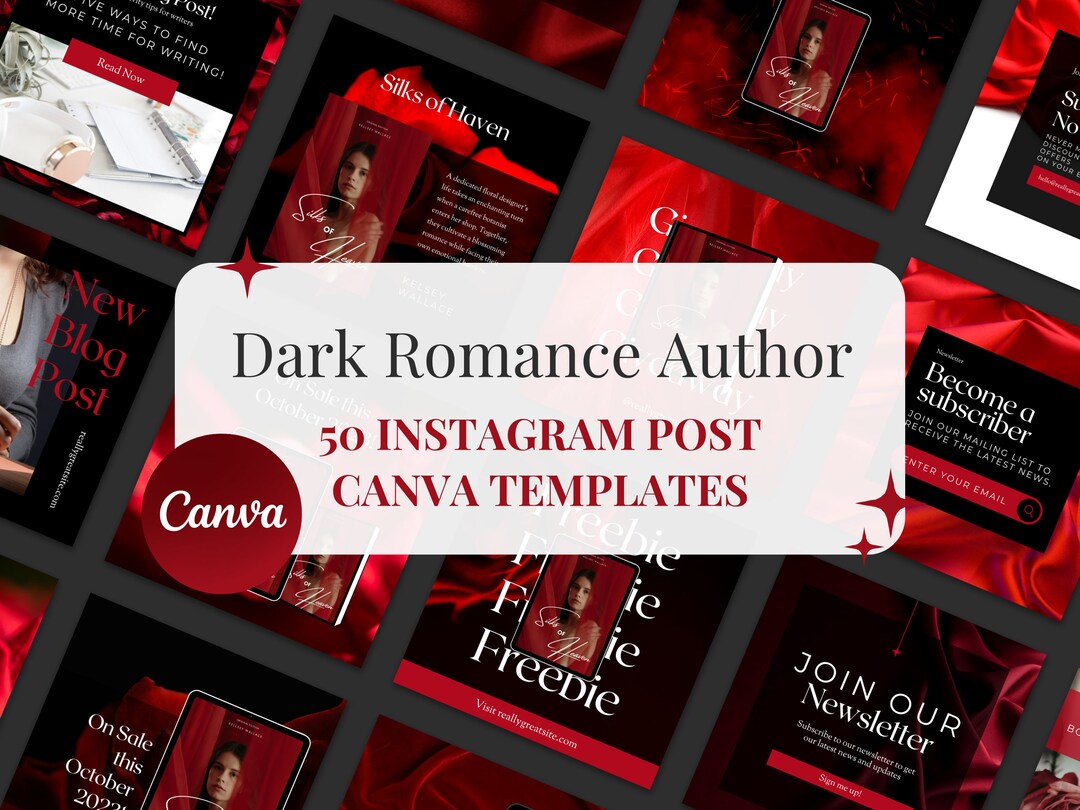 Dark Romance 50 Canva Templates for Author Instagram, Bookstagram, Red ...