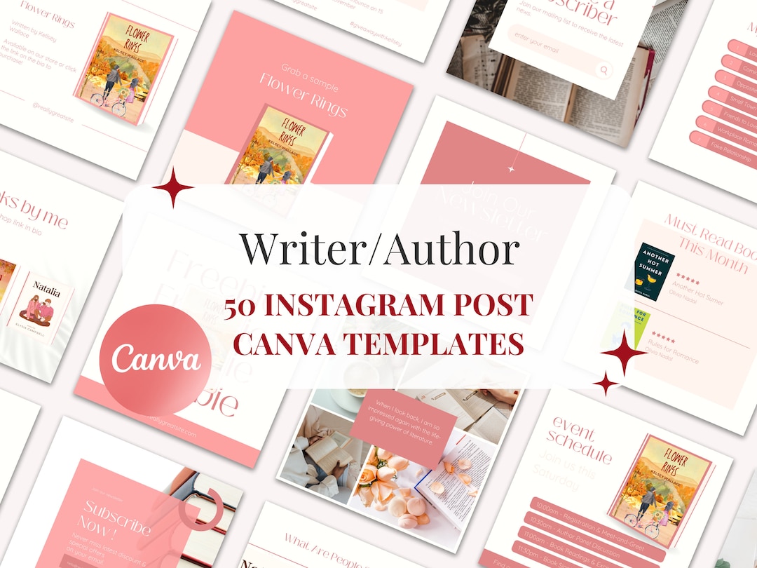 Pink Pastel Writer and Author 50 Instagram Templates, Minimalist Social ...