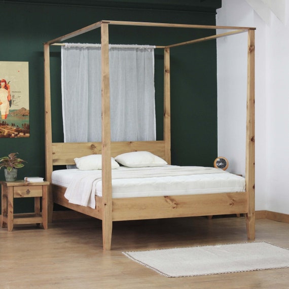 Kalamantan Solid Wood Canopy Bed Nirvana Canopy Bed Frame Pine Bed Beam Bed Four Poster Bed Etsy
