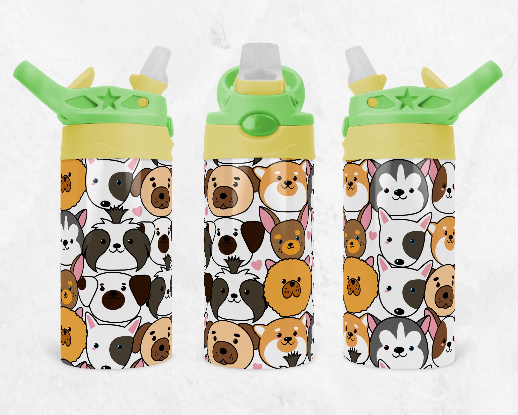 Kids Tumbler Wrap Dogs Design, 12oz Flip Top Sippy Cup Sublimation ...