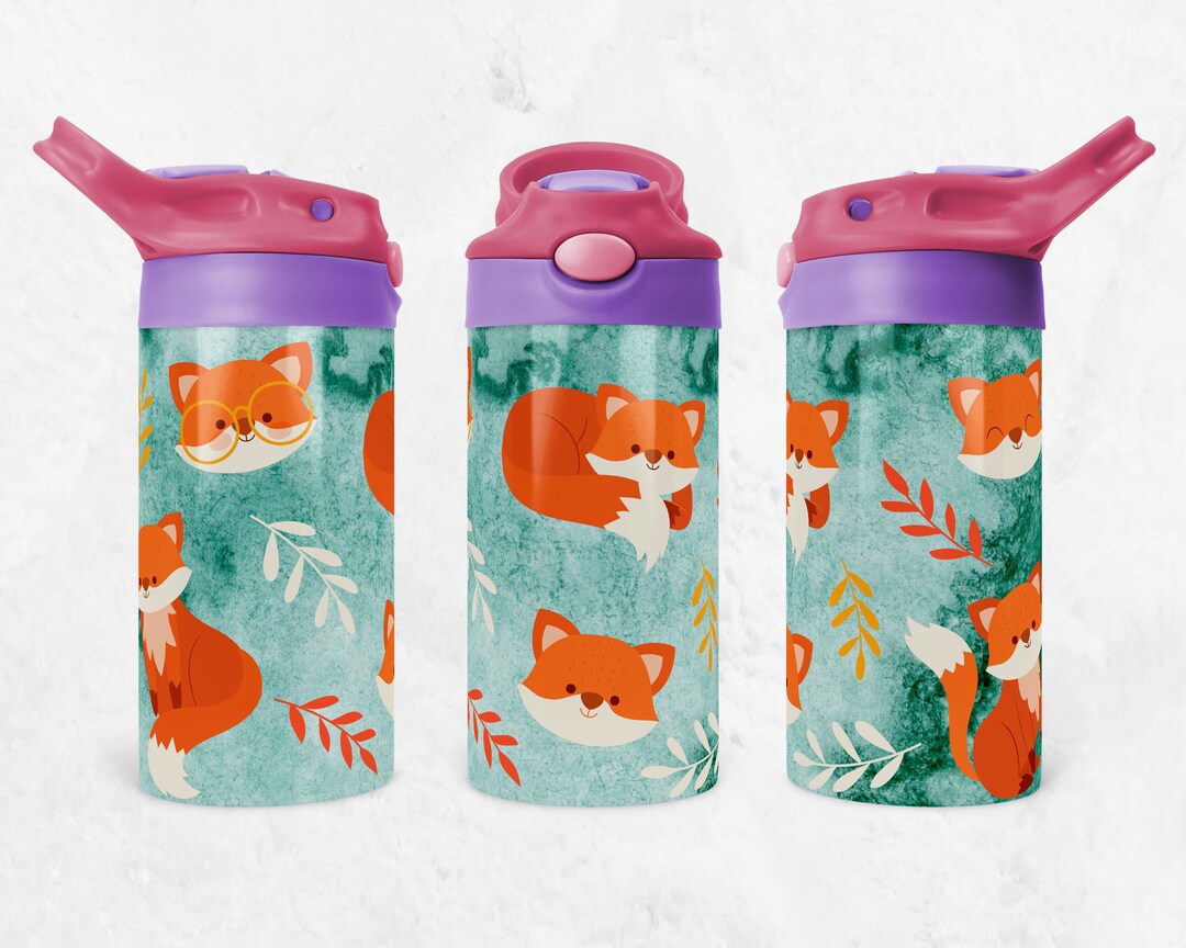 Kids Fox Tumbler Wrap Design PNG, 12oz Flip Top Sippy Cup Sublimation ...