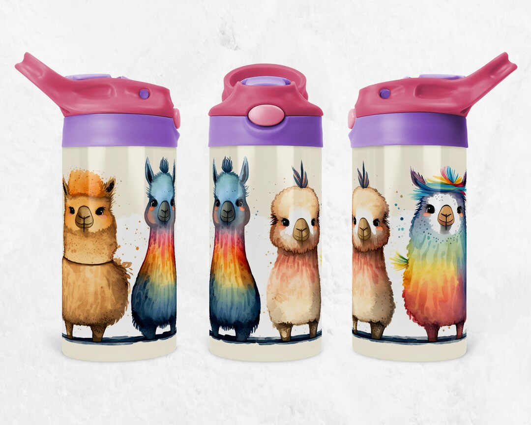 Kids Alpaca Llama Tumbler Wrap Design PNG, 12oz Flip Top Sippy Cup ...