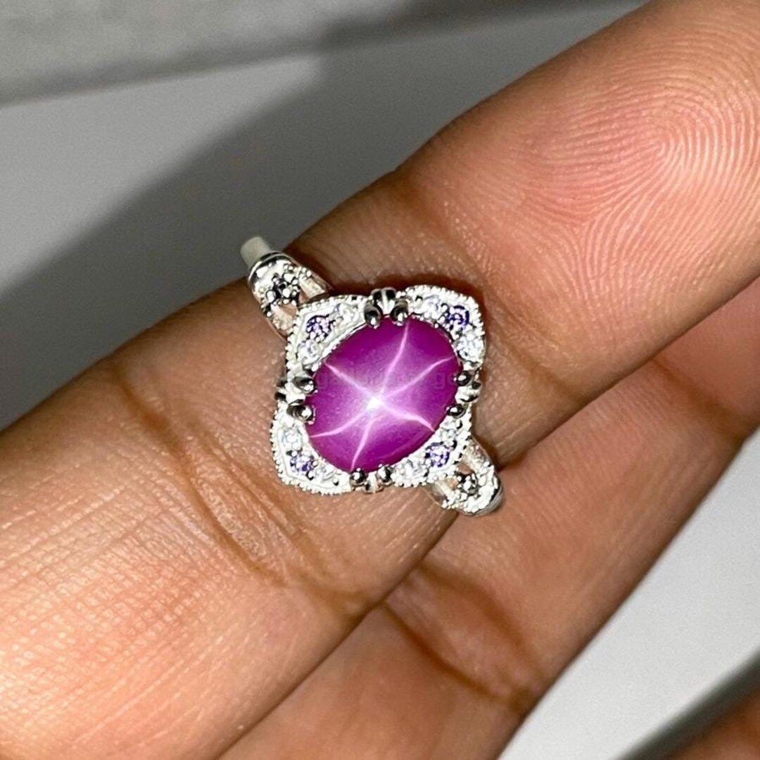 Star Ruby Like Lindy Star & Amethyst Ring Pink Star Ruby Vintage 925 ...