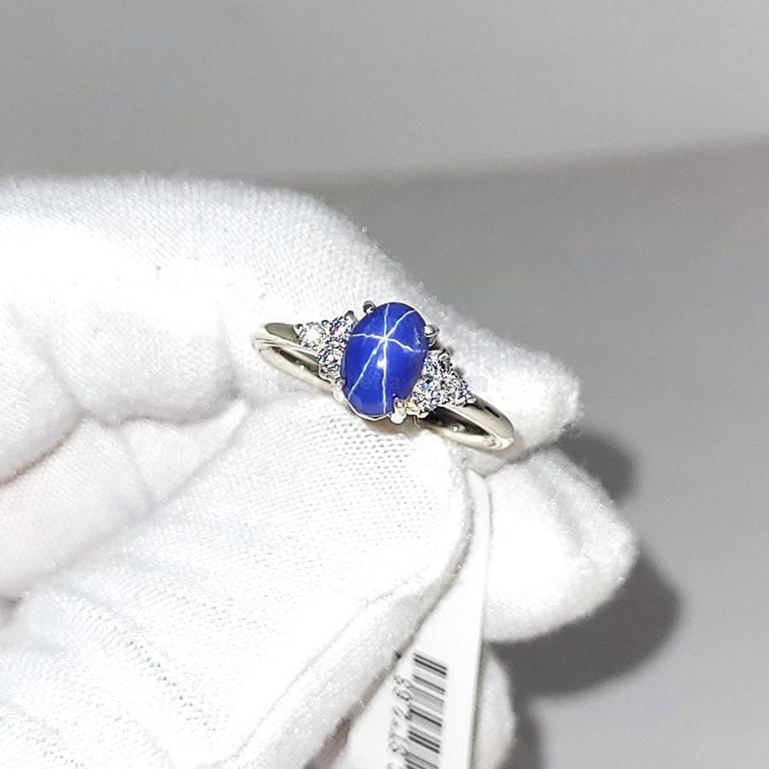 Star Sapphire Like Lindy Star & CZ Diamond Ring Blue Star Sapphire ...