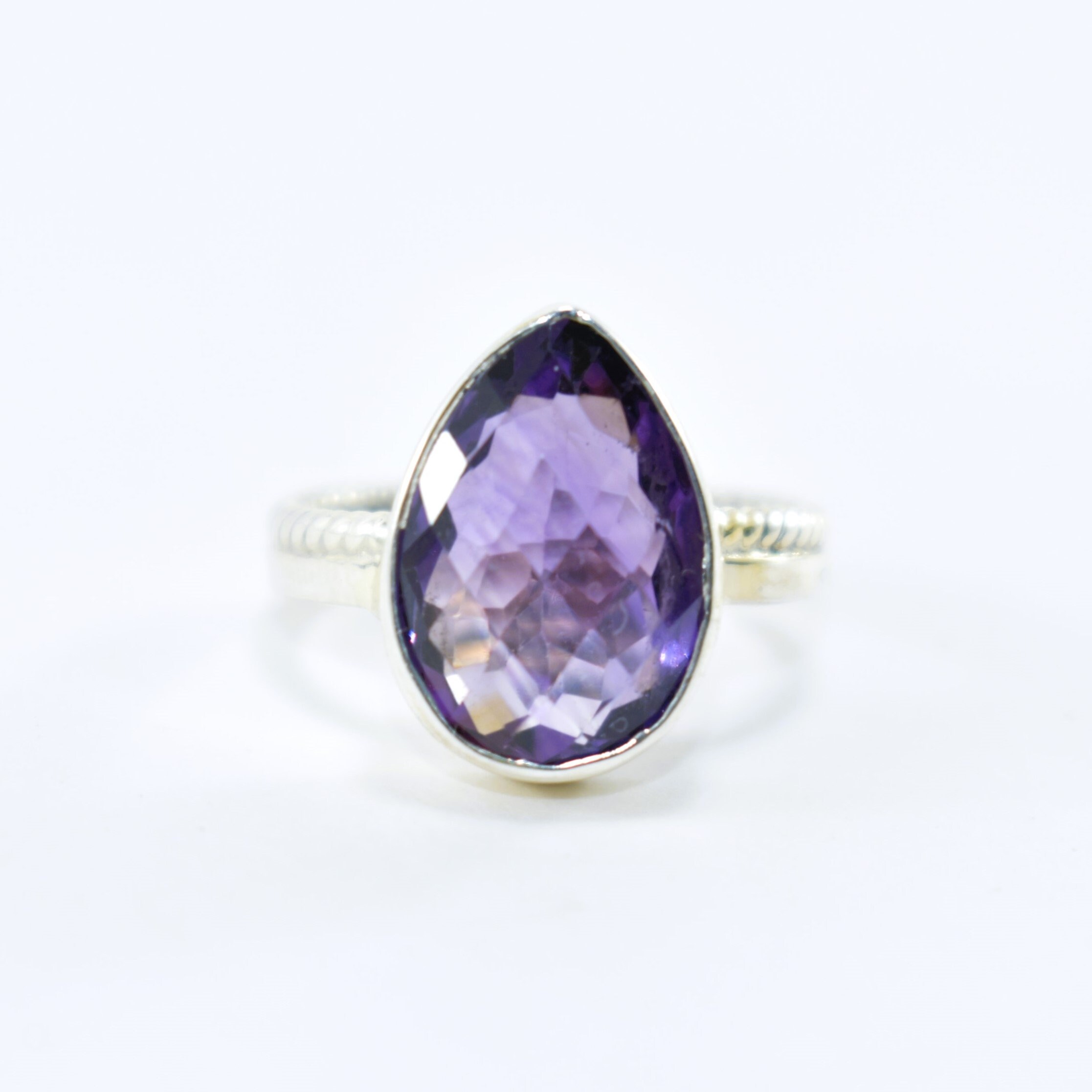 Natural Amethyst Silver Ring, Pear Amethyst Ring, Solid 925 Sterling ...