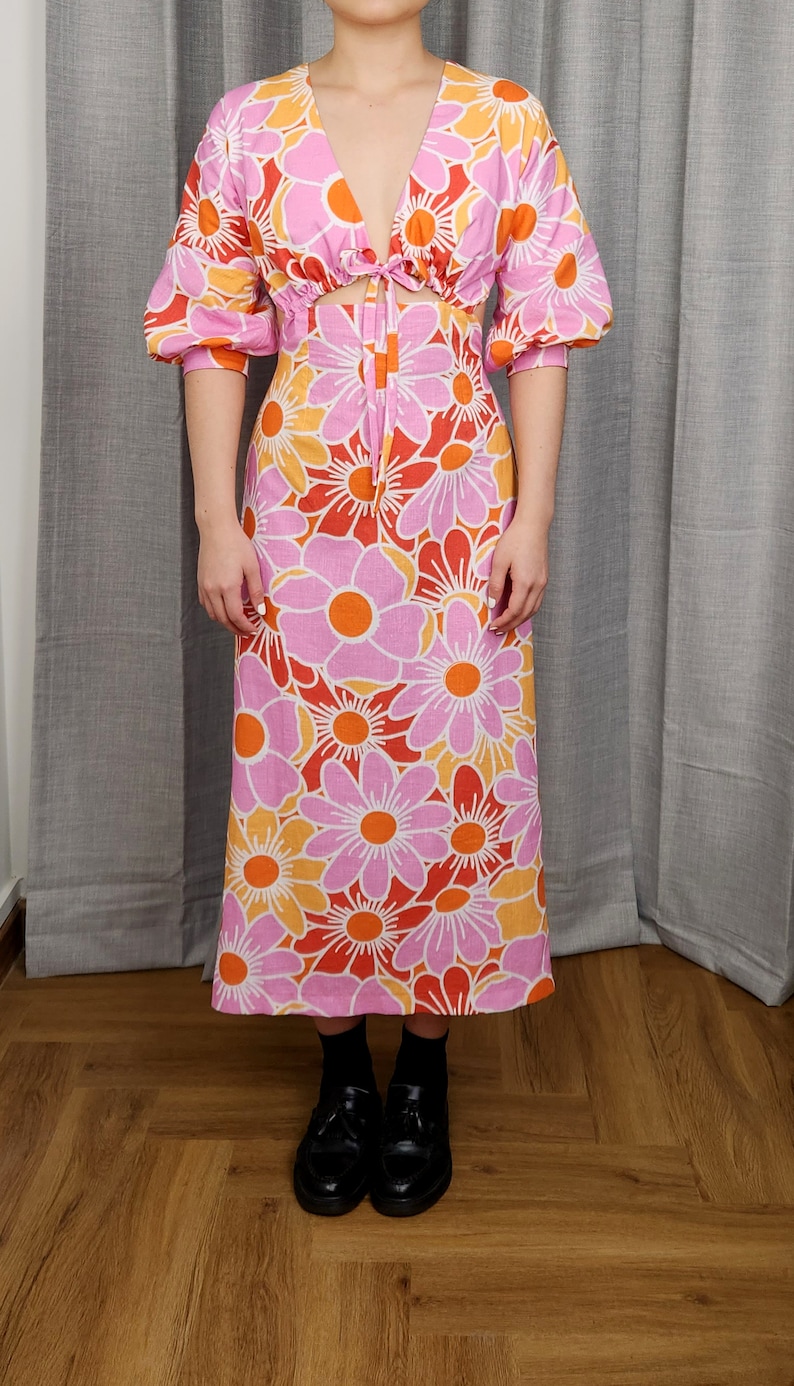 Backless Cut Out Dress With Drop Shoulder Balloon Sleeves Digital PDF ...