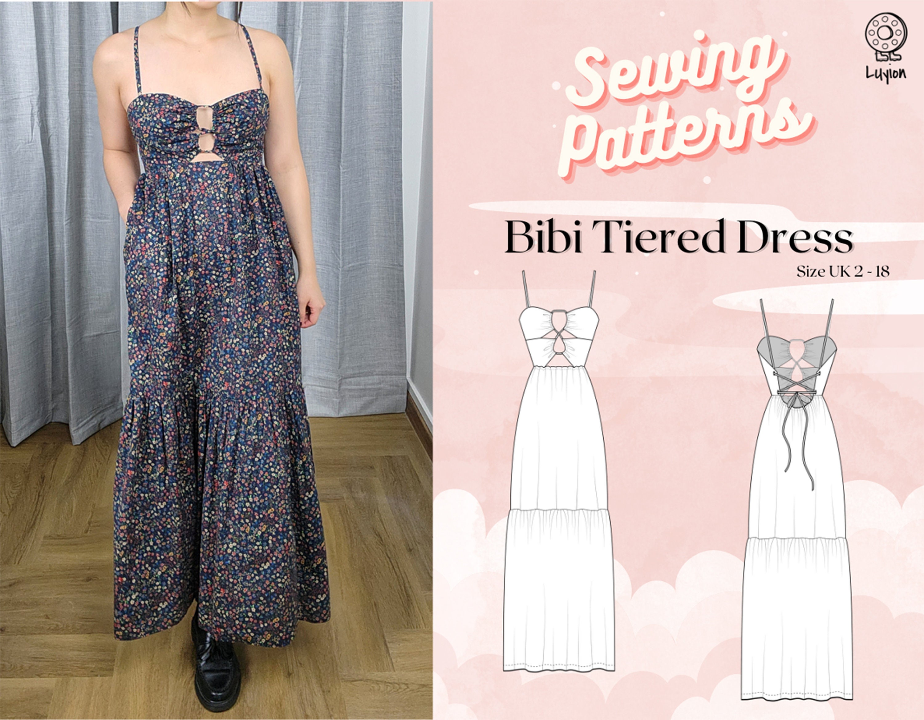 Strappy Backless Tiered Dress Digital PDF Sewing Pattern (resort/beach ...