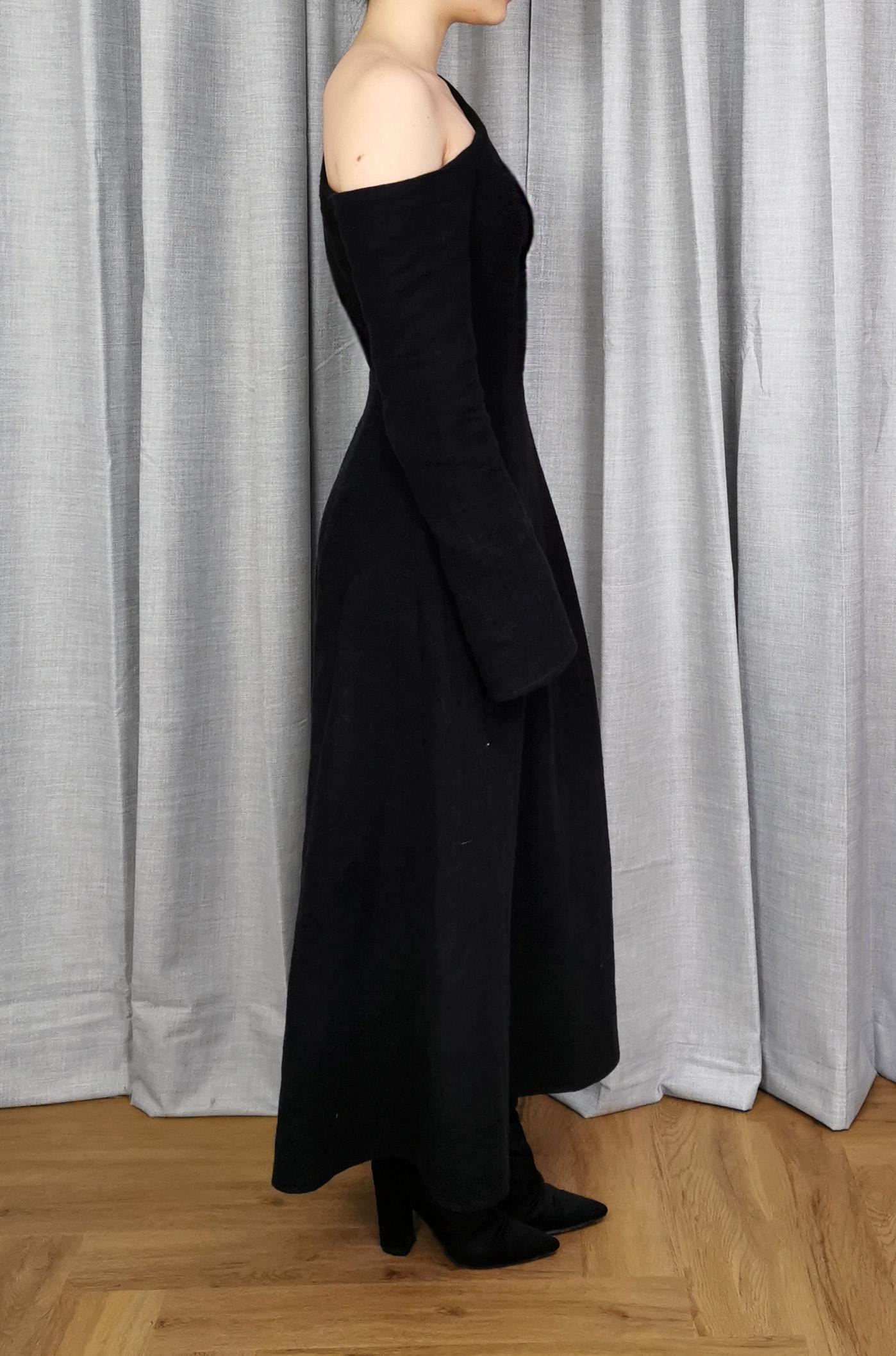 Princess Seam One Shoulder Long Bell Sleeve With Exposed Zipper Maxi ...