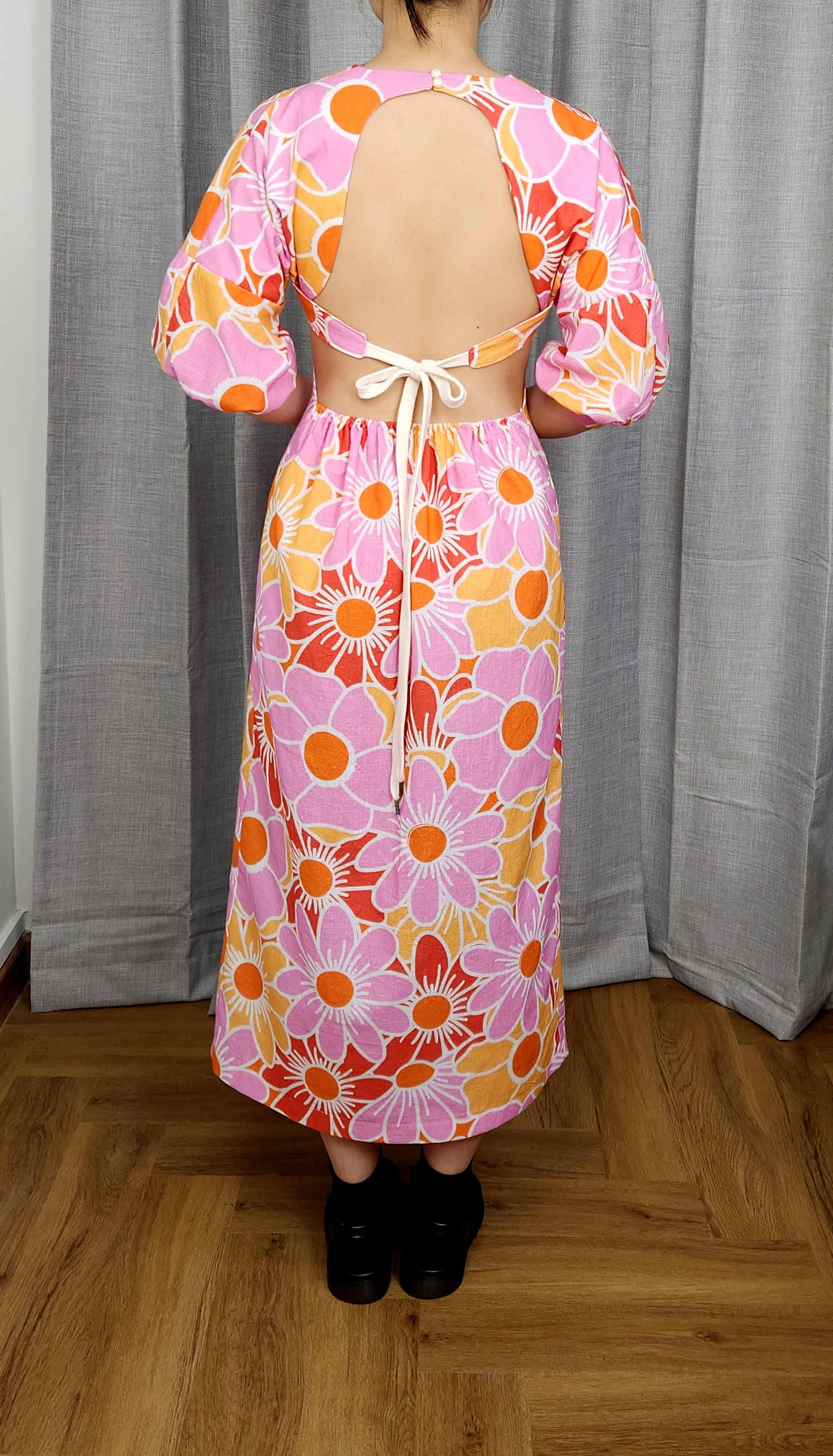 Backless Cut Out Dress With Drop Shoulder Balloon Sleeves Digital PDF ...