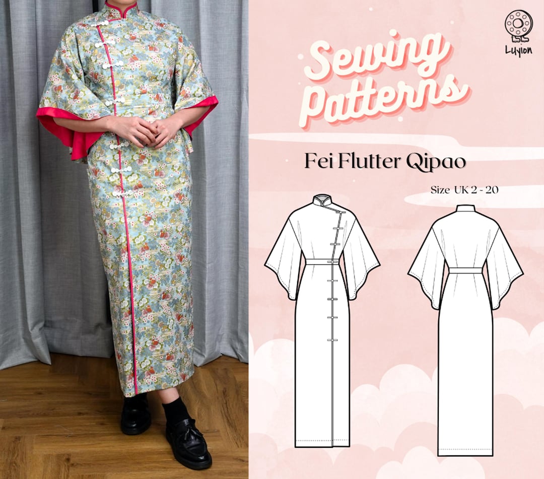 Square Front Opening With Bias Tape Cheongsam With Asymmetric Lined ...