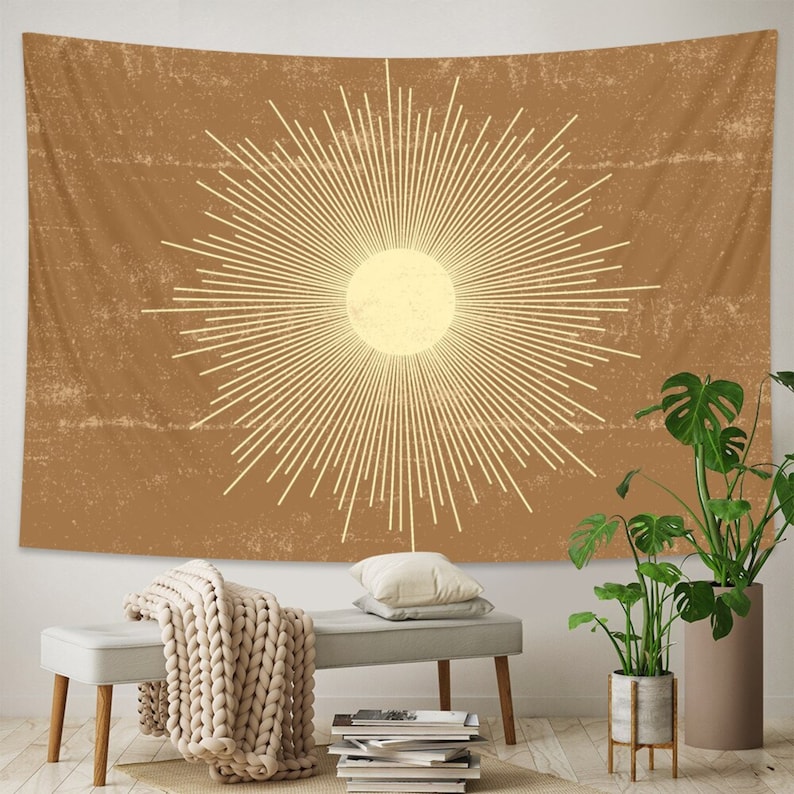 Burning Sun Tapestry, Retro Sun Tapestry, Moon Tapestry, Sun Moon ...