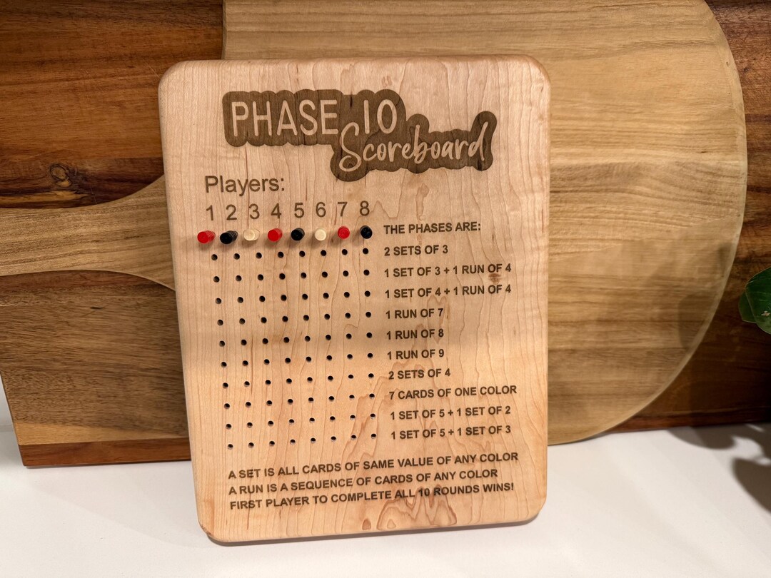 Hard Maple Phase 10 Scoreboard Hardwood CNC Carved and Laser Engraved ...
