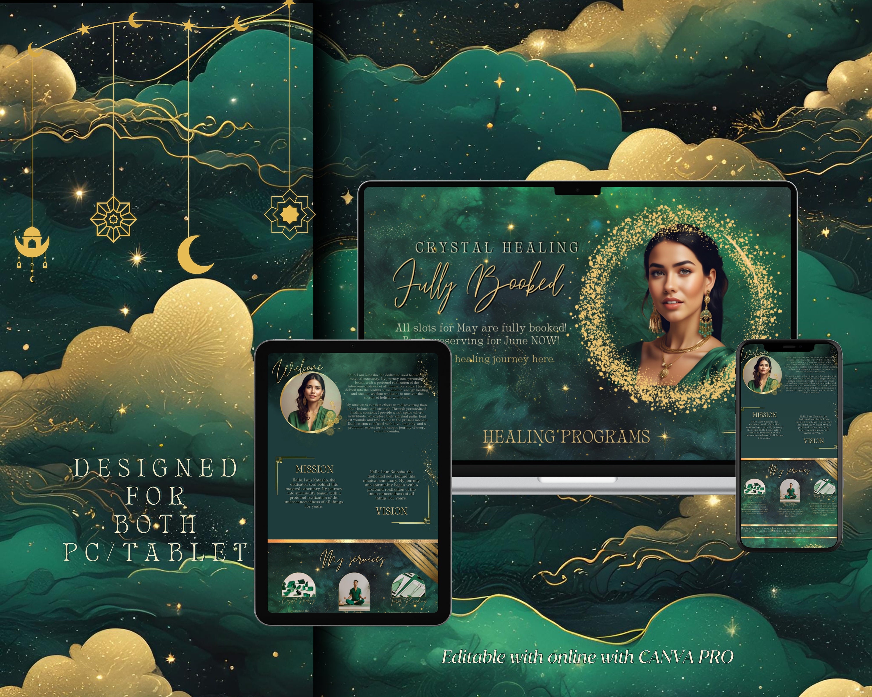 Influencer Website Divine Esmeralda Spiritual Canva Webpage, Goddess ...