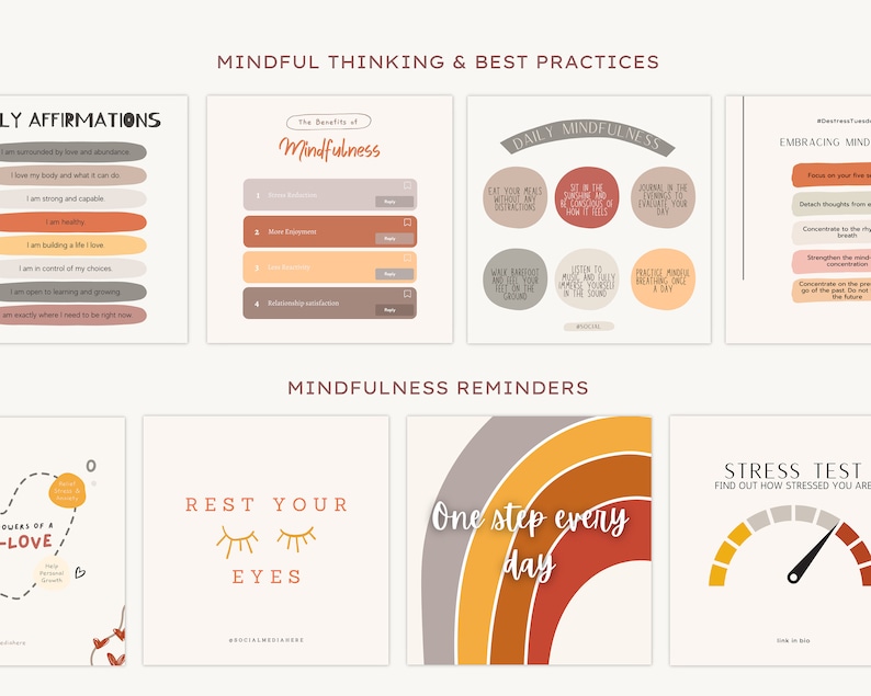 Mindfulness and Mental Wellness Instagram Templates, Mindful Thinking ...